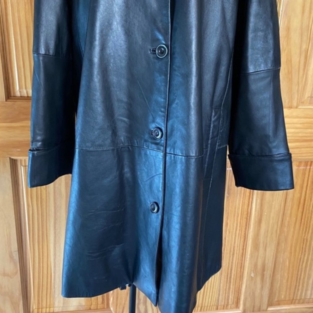Vintage Excelled Black Leather Trench Swing Coat - Gem